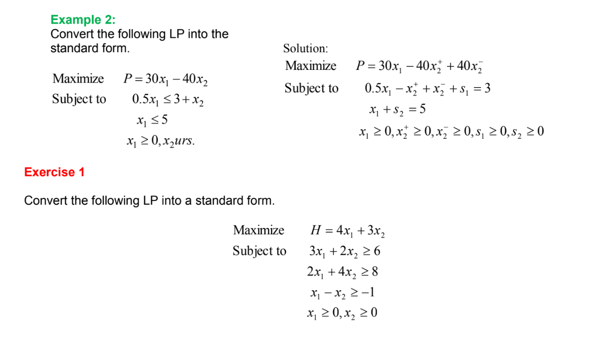 Solved Example 2: Convert the following LP into the standard | Chegg.com