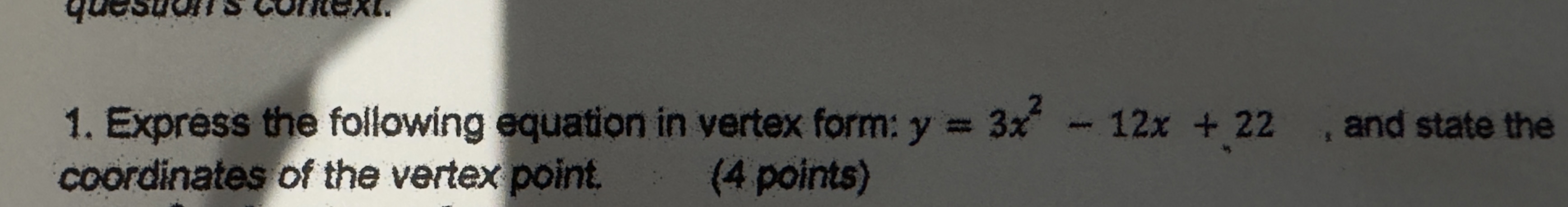 Solved Express the following equation in vertex form: | Chegg.com