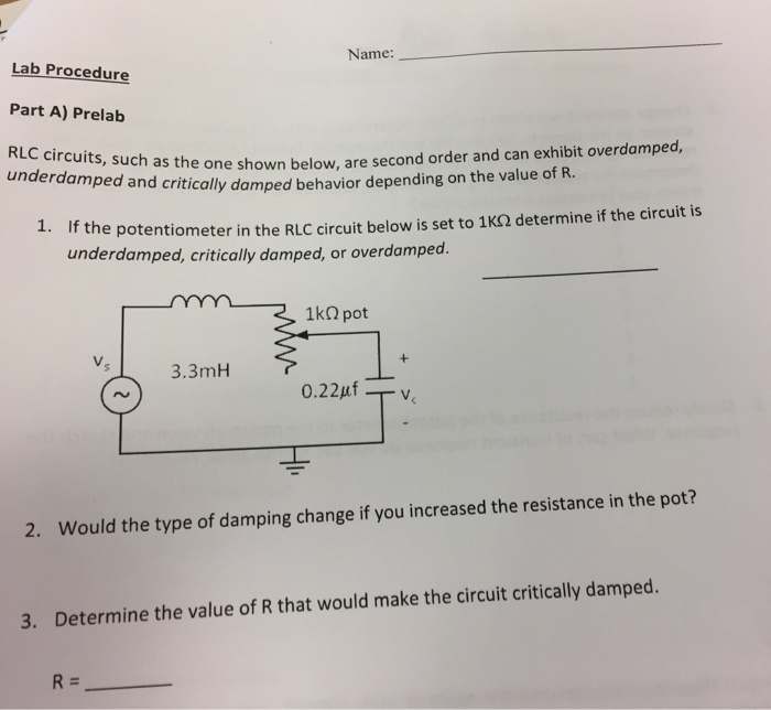 Solved RLC circuit, such as the one shown below, are second | Chegg.com