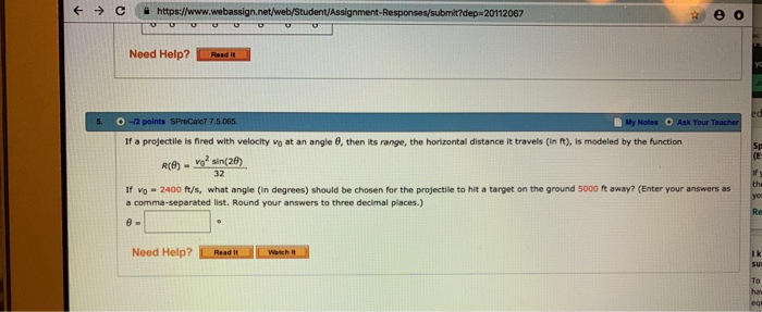Solved If a projectile is fired with velocity v0 at an angle | Chegg.com