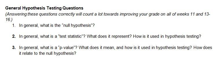 Solved General Hypothesis Testing Questions (Answering these | Chegg.com