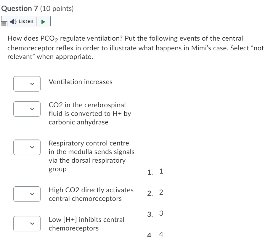 Solved 1. PCO2 regulate ventilation? put the following | Chegg.com