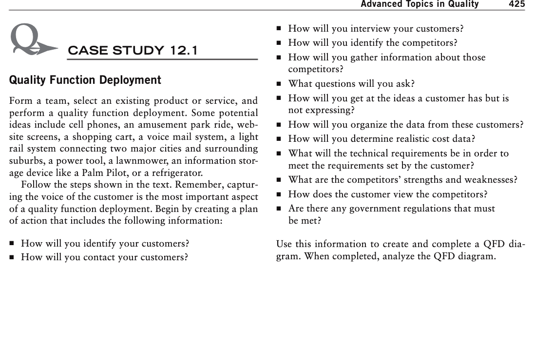 Solved CASE STUDY 12.1 Quality Function Deployment Form a | Chegg.com