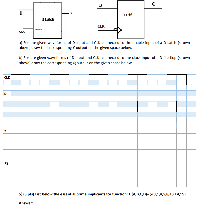 Solved D D D-ff D Latch CLK enable CLK a) For the given | Chegg.com
