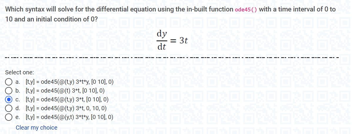Solved Which syntax will solve for the differential equation | Chegg.com