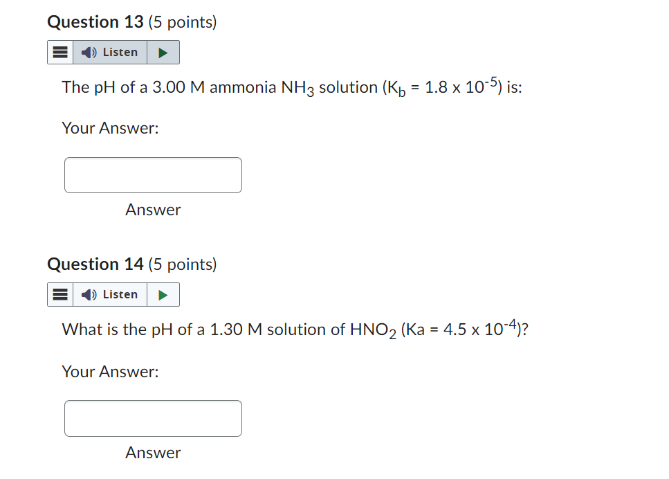 Solved The pH of a 3.00M ammonia NH3 solution (Kb=1.8×10−5) | Chegg.com