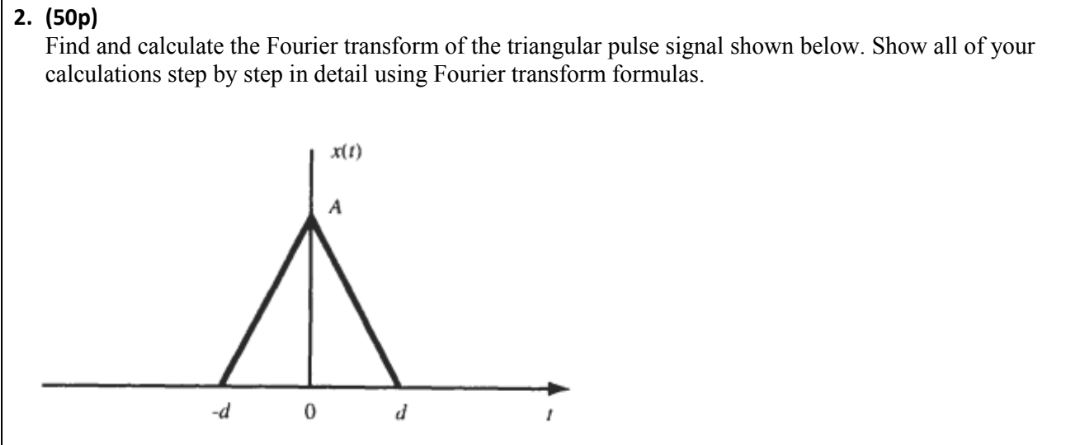 Solved 2. (50p) Find and calculate the Fourier transform of | Chegg.com