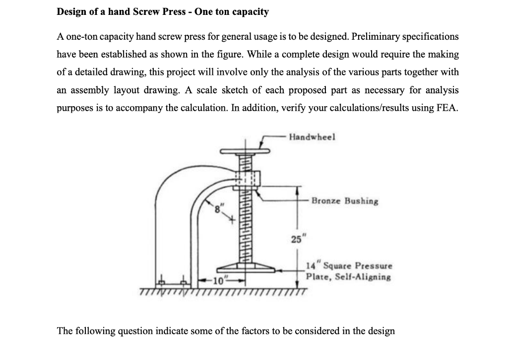 Design of a hand Screw Press - One ton capacity A | Chegg.com