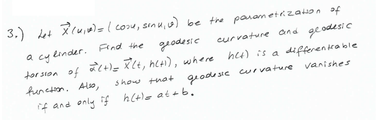 Solved 3.) Let x(u,v)=(cosu,sinu,v) be the parametrization | Chegg.com