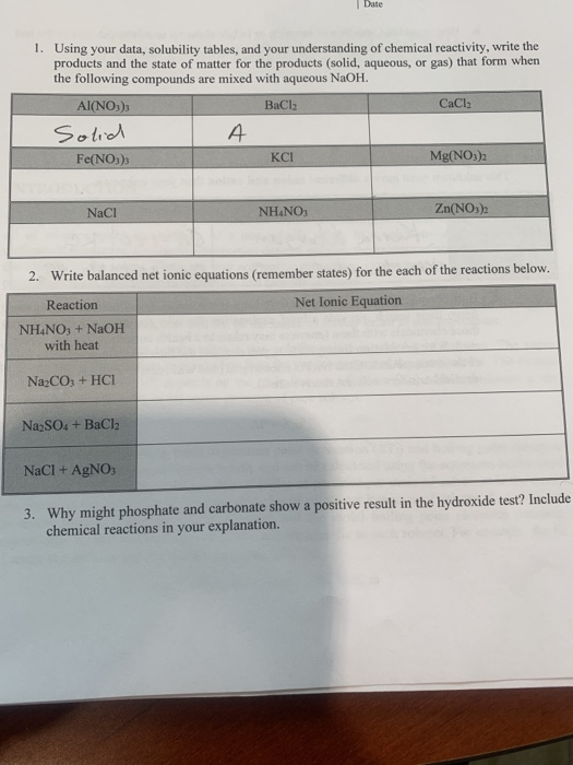 Solved T Date Using your data, solubility tables, and your | Chegg.com