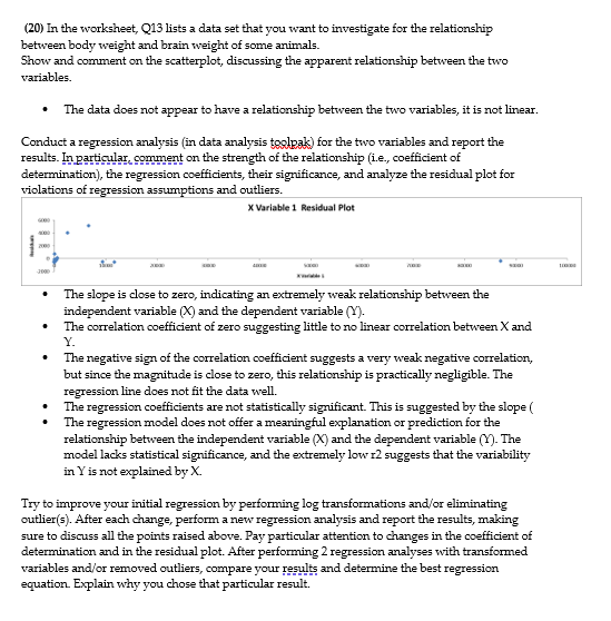 (20) ﻿In the worksheet, Q13 ﻿lists a data set that | Chegg.com