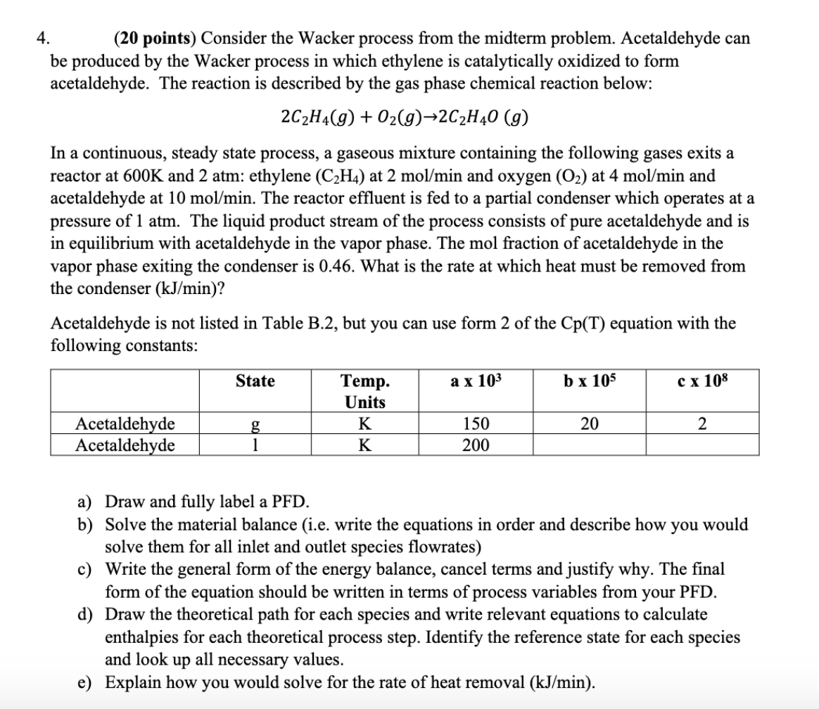4. (20 points) Consider the Wacker process from the | Chegg.com