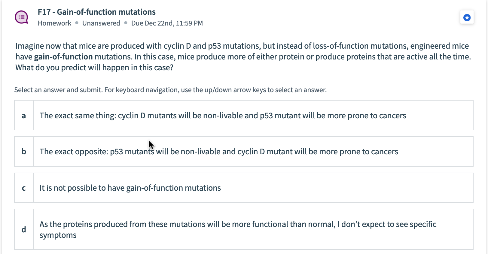 Solved F17 - Gain-of-function mutations Homework • | Chegg.com