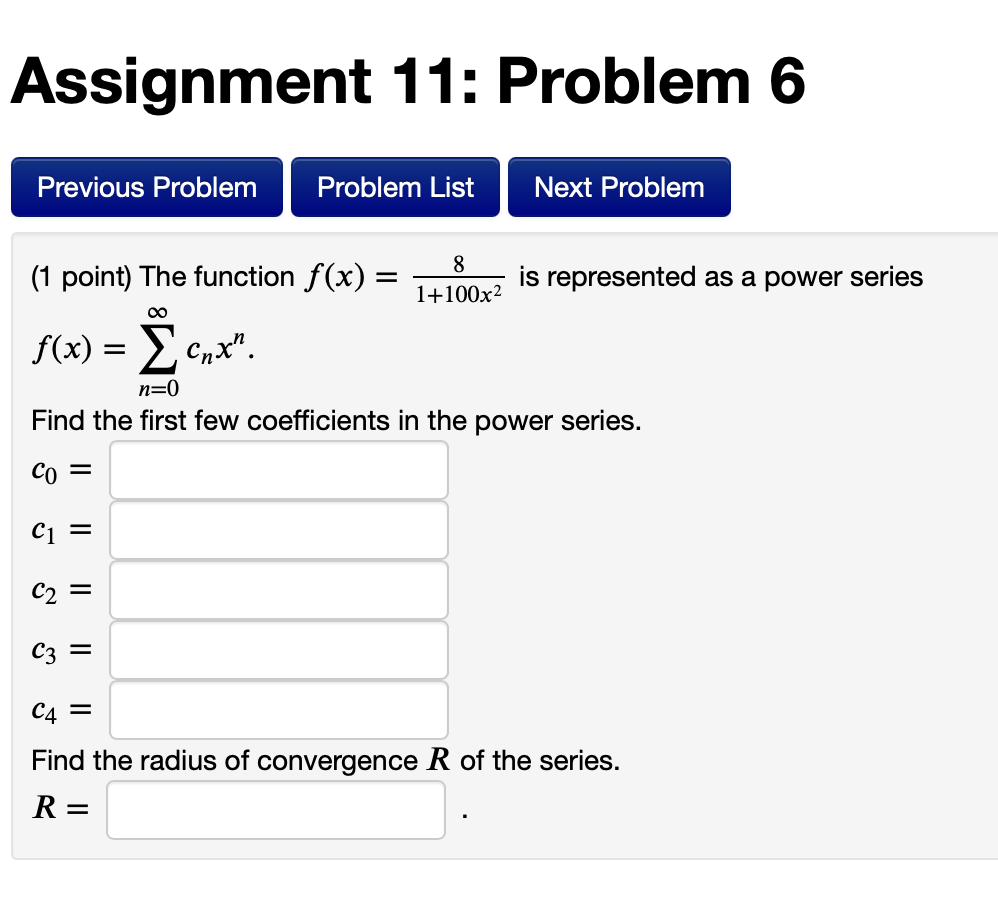 Solved Assignment 11: Problem 6 Previous Problem Problem | Chegg.com