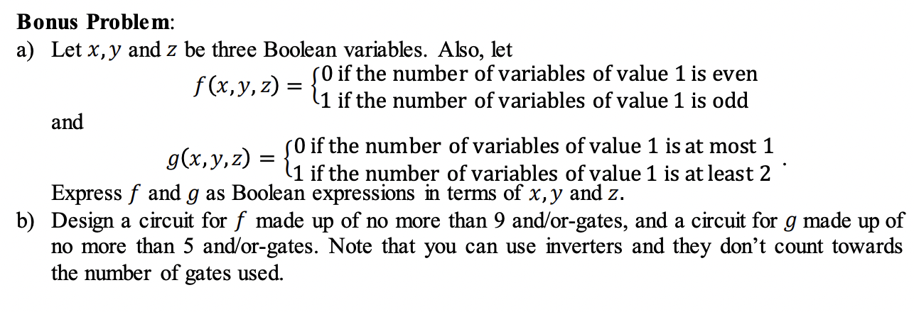 Solved Bonus Problem: a) Let x,y and z be three Boolean | Chegg.com