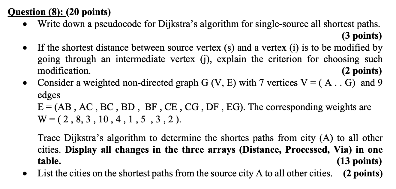 Solved Question 8 20 Points Write Down A Pseudocode For 8959