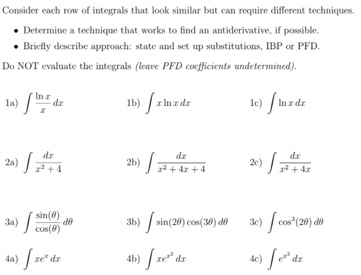 Solved Consider each row of integrals that look similar but | Chegg.com