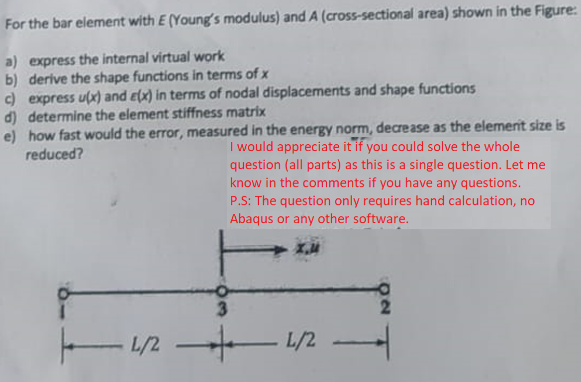 Solved For the bar element with E (Young's modulus) and A | Chegg.com