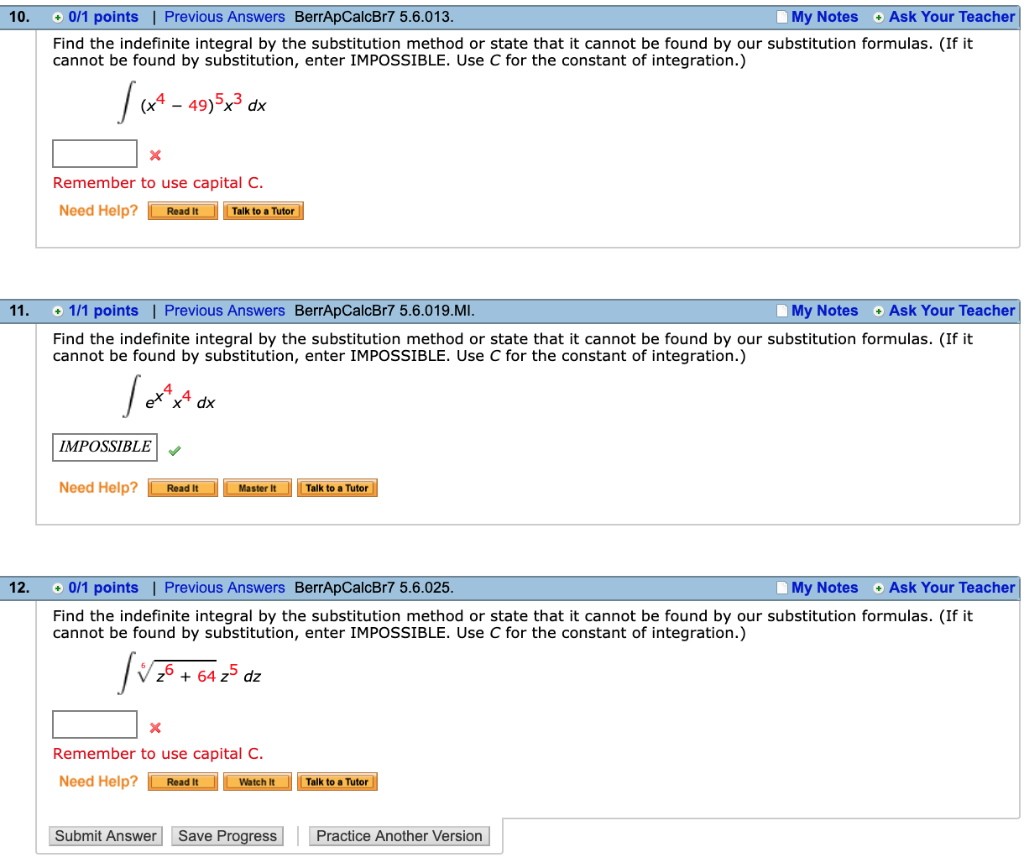 Solved 10. 0/1 points | Previous Answers BerrApCalcBr7 | Chegg.com