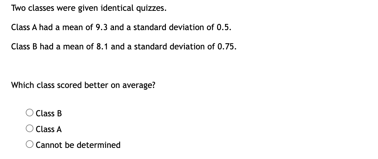 Solved Two classes were given identical quizzes. Class A had | Chegg.com