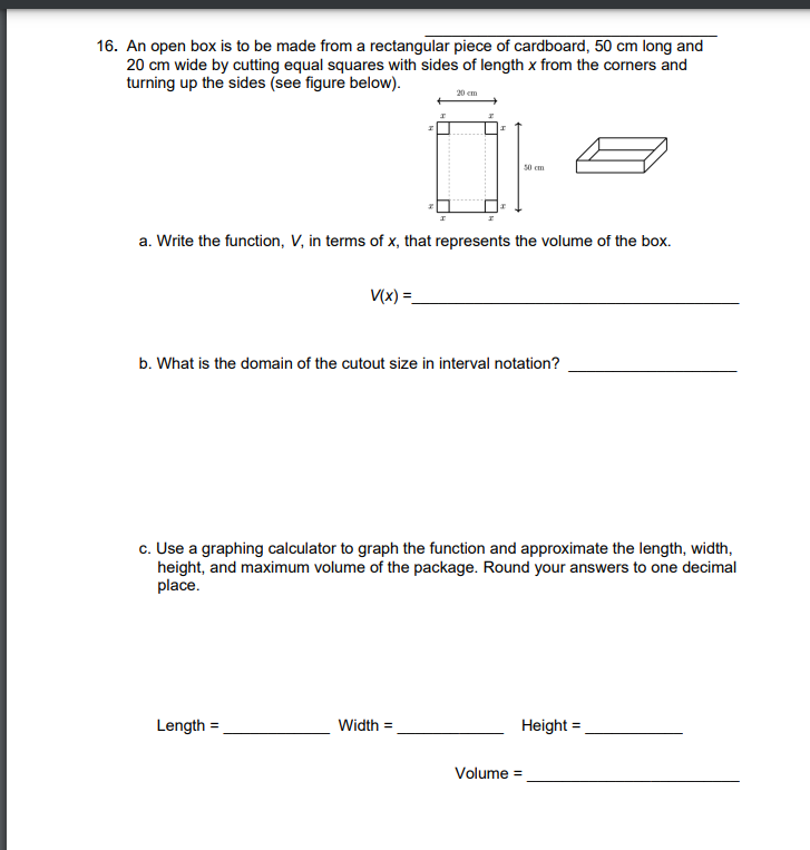 Solved 6. An open box is to be made from a rectangular piece | Chegg.com