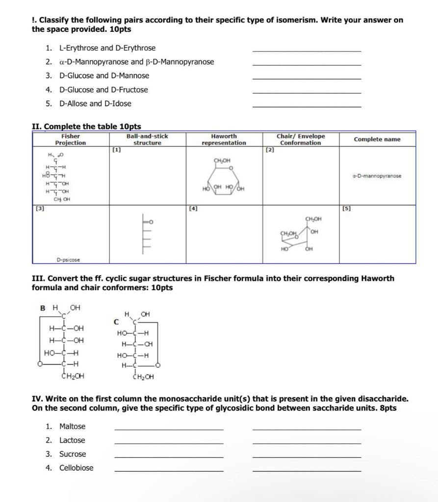 Solved !. Classify the following pairs according to their | Chegg.com