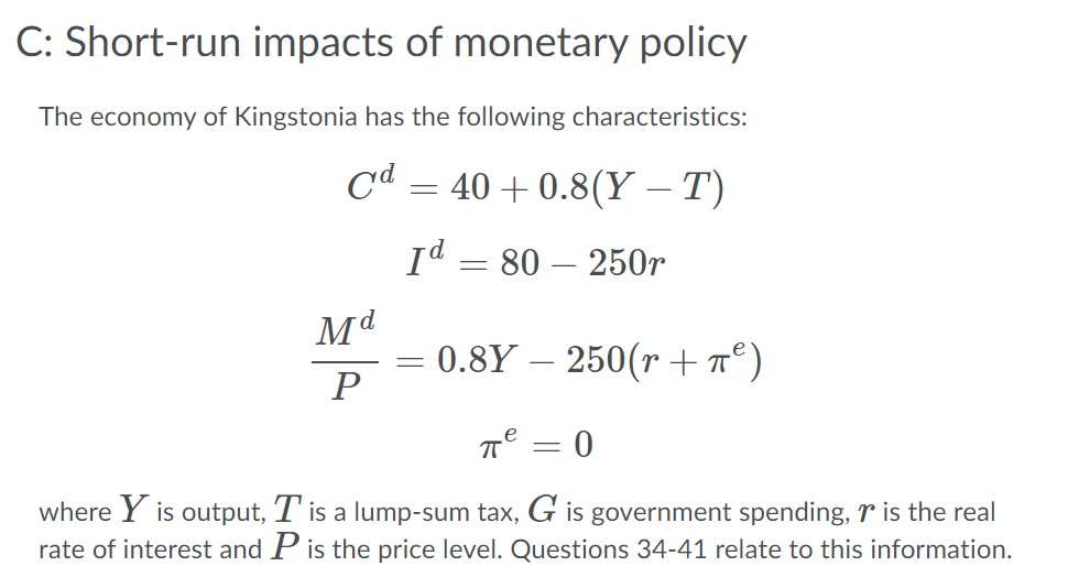 Solved C: Short-run impacts of monetary policy The economy | Chegg.com