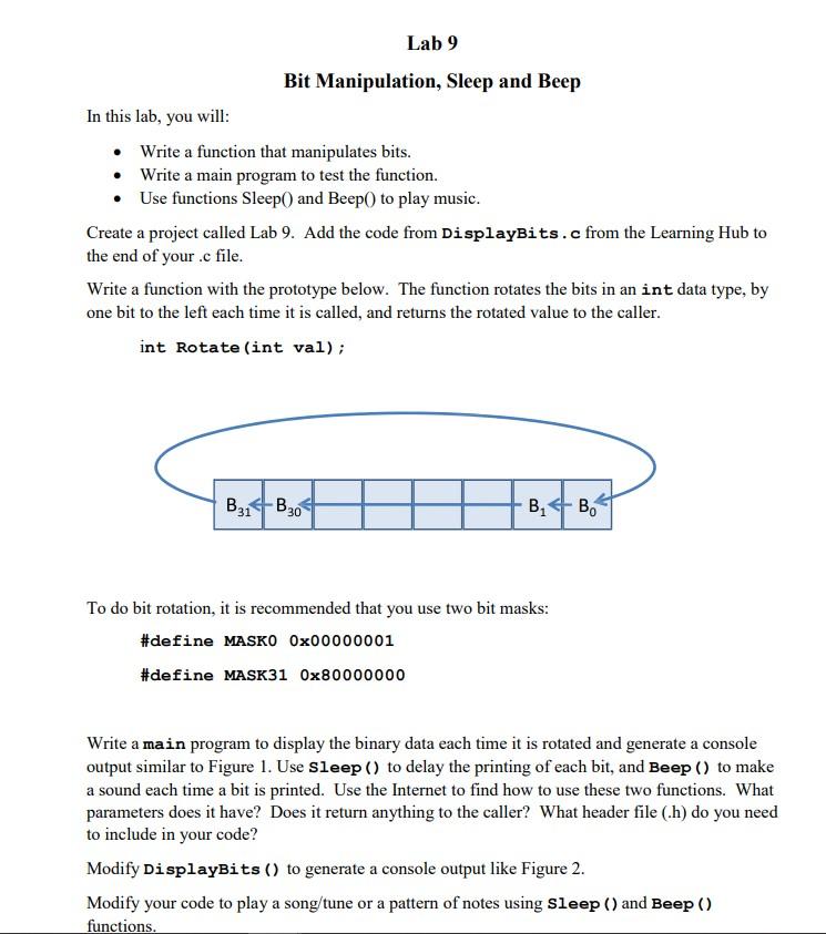 Lab 9 Bit Manipulation, Sleep and Beep In this lab, | Chegg.com