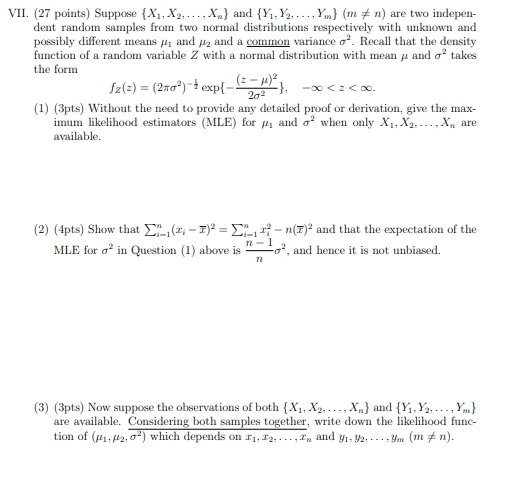 Solved II. (27 points) Suppose {X1,X2,…,Xn} and | Chegg.com