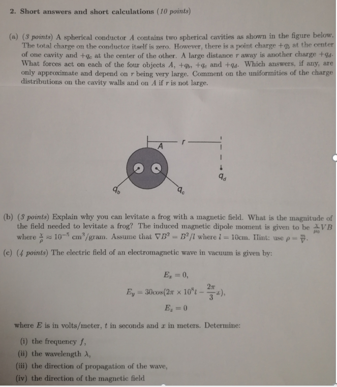 Solved 2. Short answers and short calculations (10 points) | Chegg.com