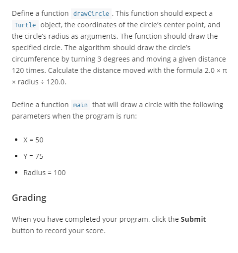 Solved Define a function drawCircle. This function should | Chegg.com