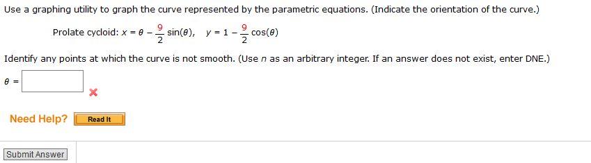 Solved Prolate cycloid: x=θ−29sin(θ),y=1−29cos(θ) Identify | Chegg.com