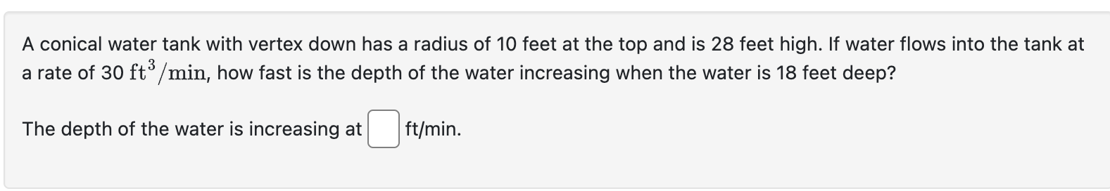 Solved A conical water tank with vertex down has a radius of | Chegg.com