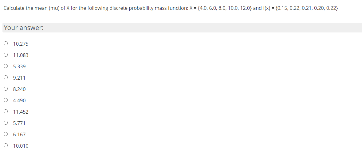Solved Calculate the mean (mu) of X for the following | Chegg.com