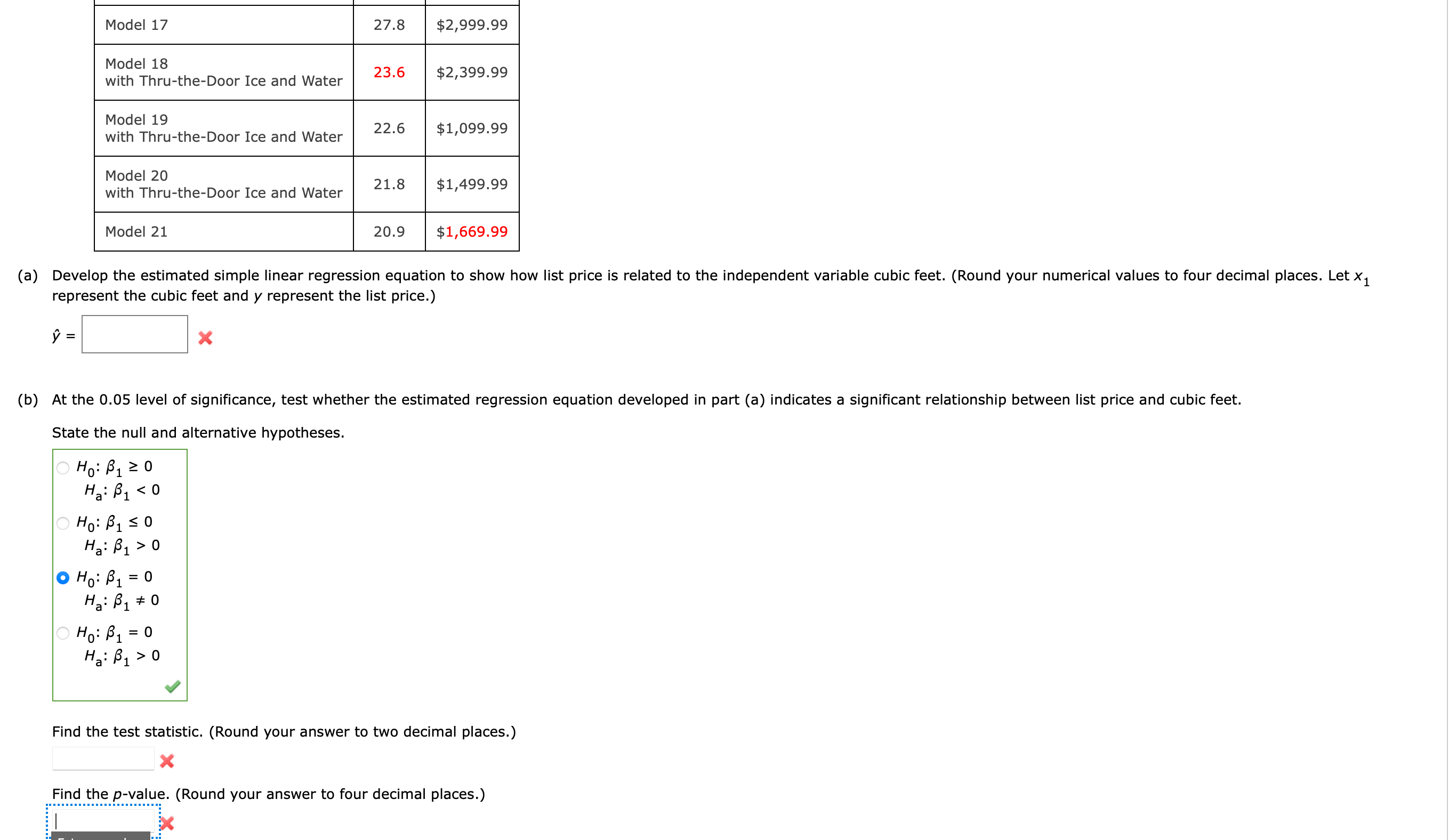 Solved \begin{tabular}{|l|c|c|} \hline Model & Cu. Ft. & | Chegg.com