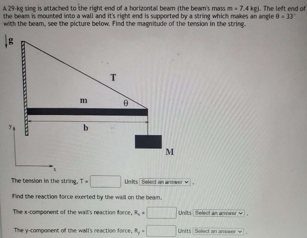 Solved A 29-kg sing is attached to the right end of a | Chegg.com