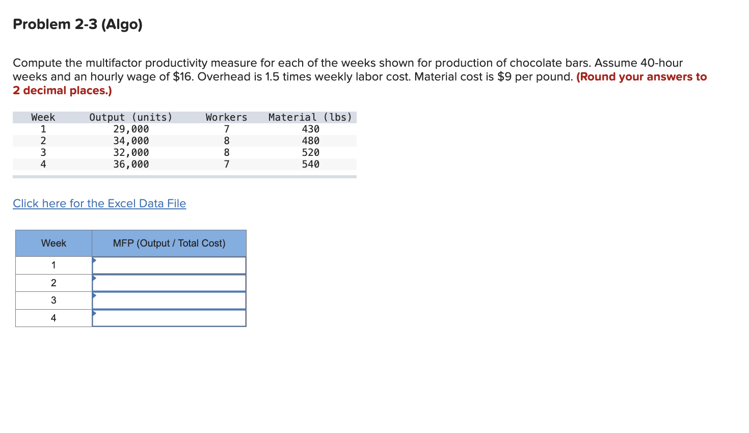 Solved Compute the multifactor productivity measure for each | Chegg.com