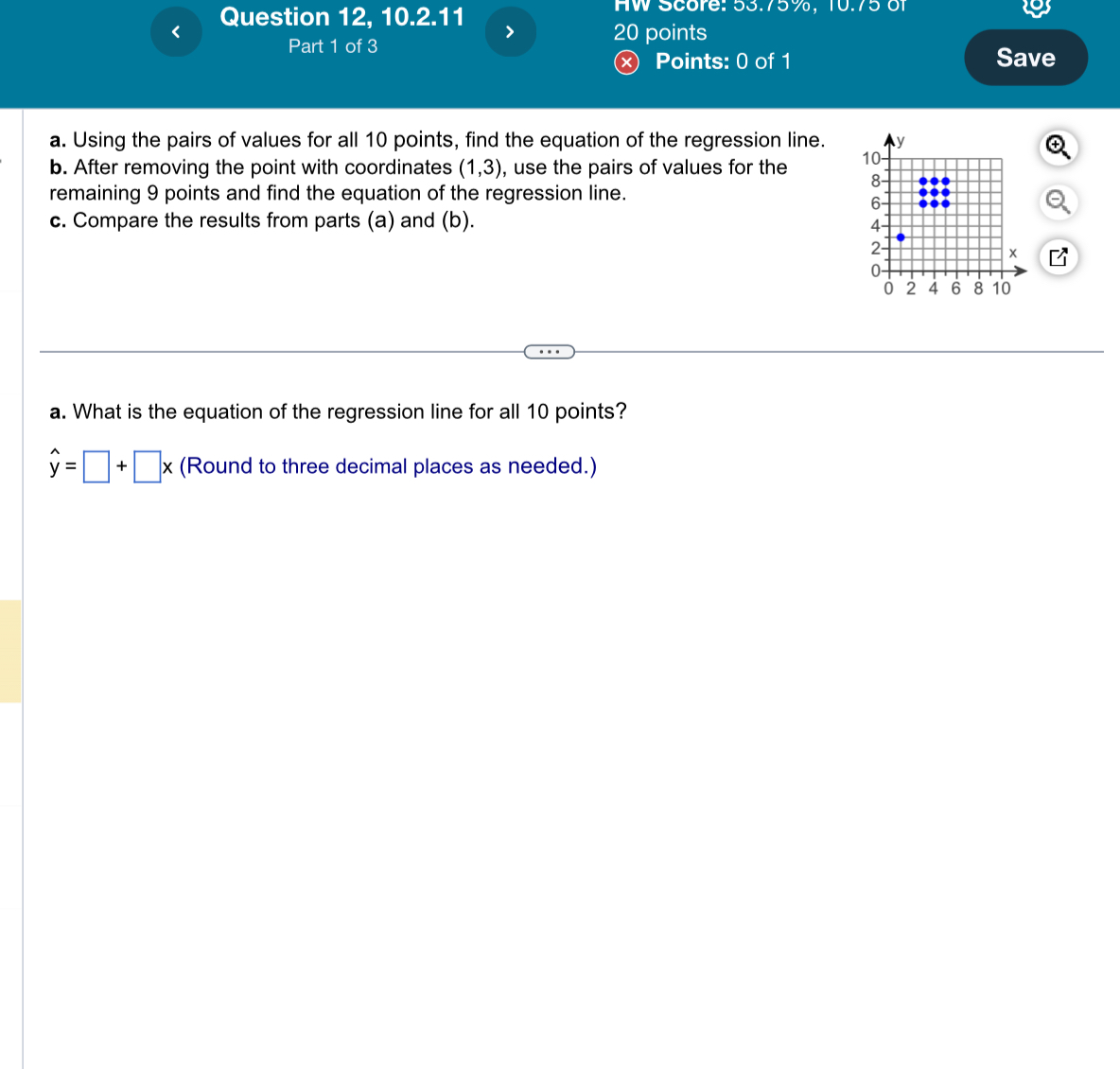 Solved a. ﻿Using the pairs of values for all 10 ﻿points, | Chegg.com
