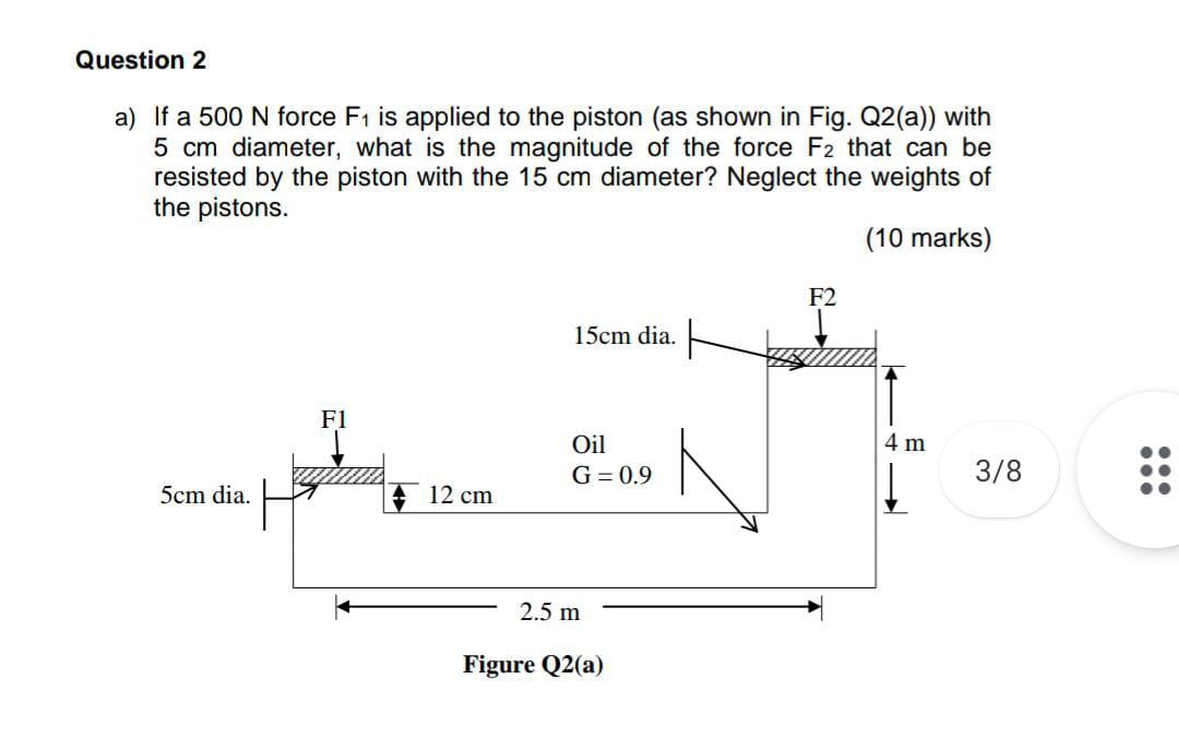 Solved Question 2 a) If a 500 N force F₁ is applied to the | Chegg.com