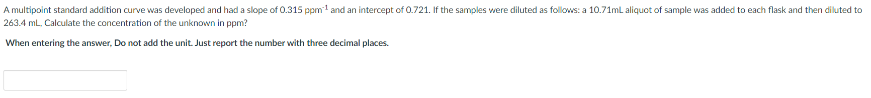 Solved A multipoint standard addition curve was developed | Chegg.com