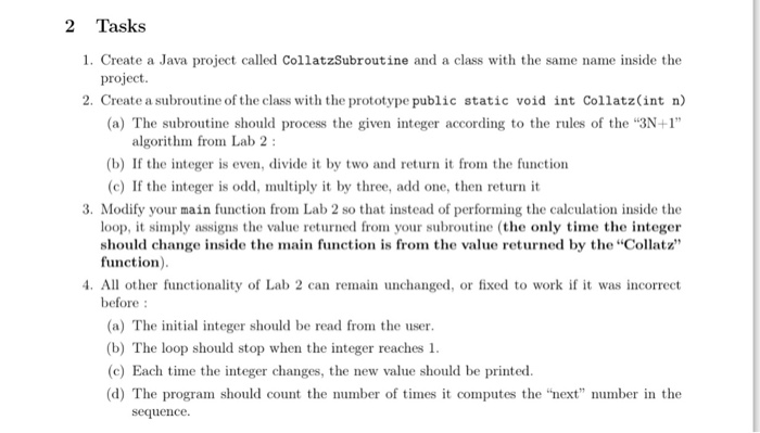 Solved 2 Tasks 1. Create a Java project called | Chegg.com