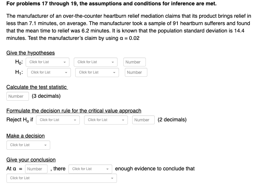 Solved For problems 17 through 19, the assumptions and | Chegg.com