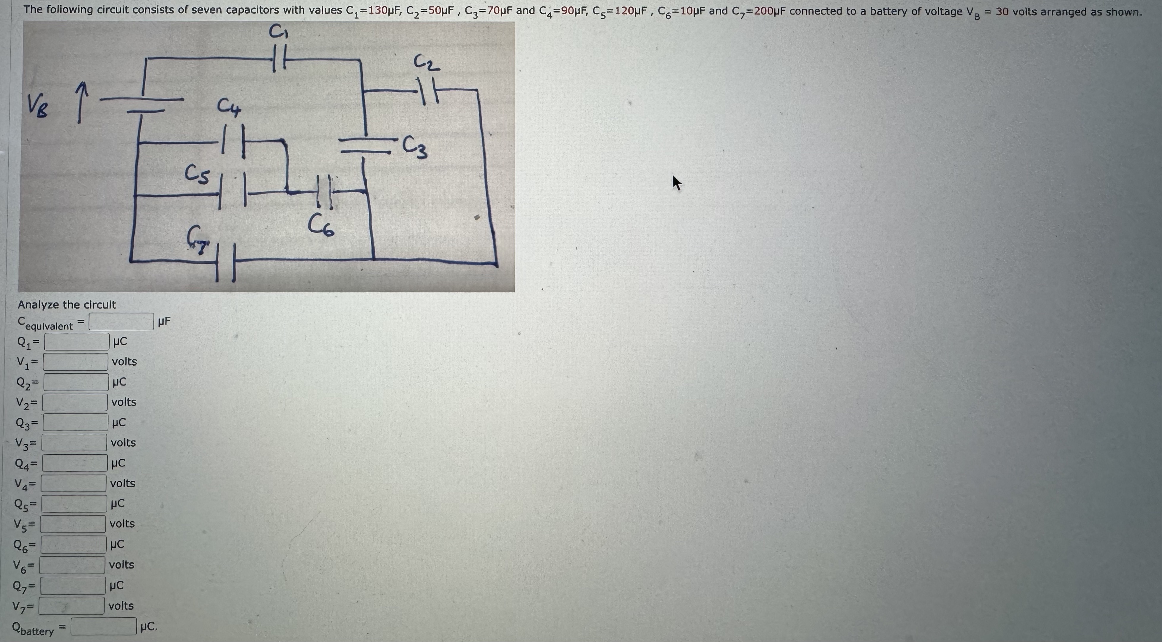 Solved The following circuit consists of seven capacitors | Chegg.com