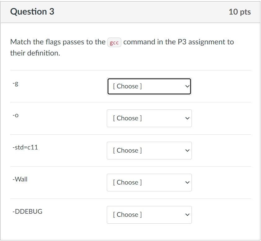 Solved Match the flags passes to the command in the P3 | Chegg.com