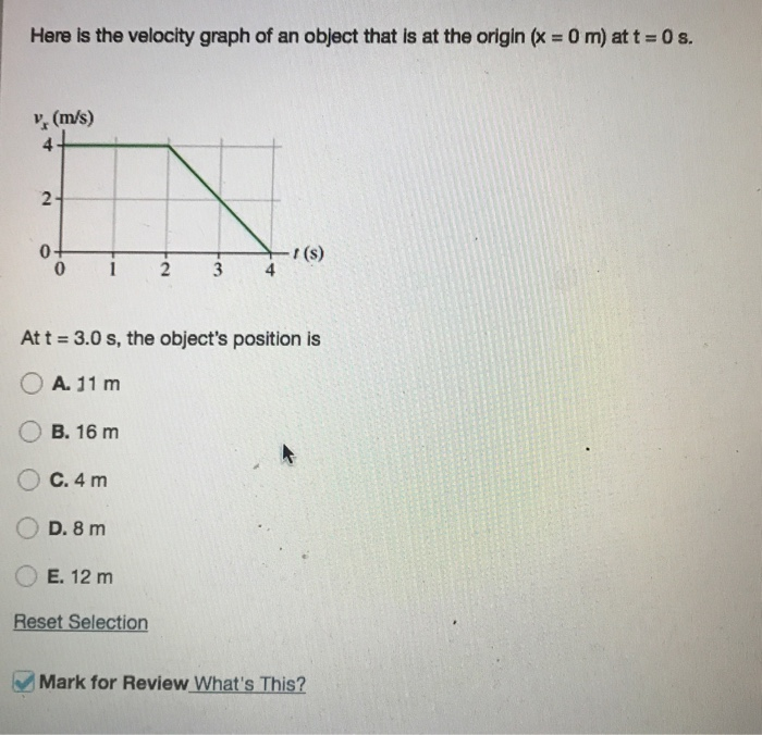 Solved Here is the velocity graph of an object that is at | Chegg.com