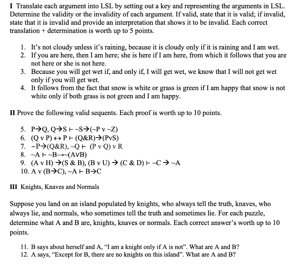 Solved I Translate Each Argument Into Lsl By Setting Out A