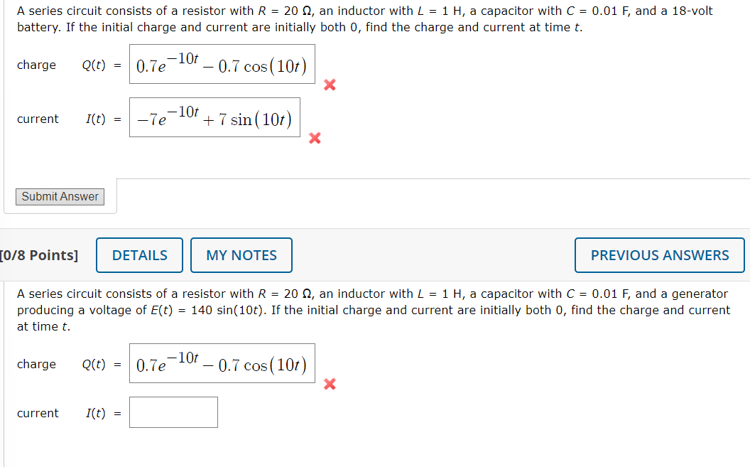 Solved A series circuit consists of a resistor with R=20Ω, | Chegg.com