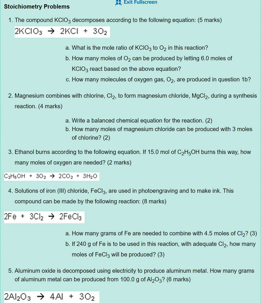 Solved Stoichiometry Problems1.The compound KClO3 | Chegg.com