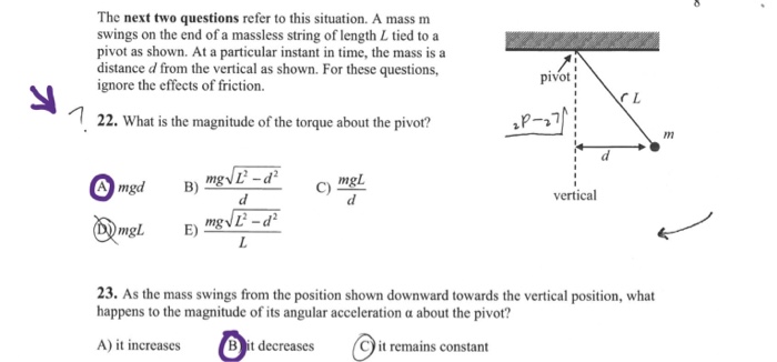 Solved A mass m swings on the end of a massless string of | Chegg.com