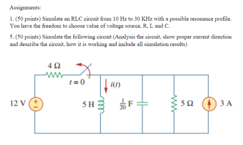 Solved Assignments: 1. (50 points) Simulate an RLC circuit | Chegg.com